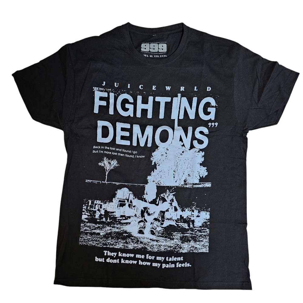 Juice Wrld 999 Fighting Demons Black Graphic Rap Merc… - Gem